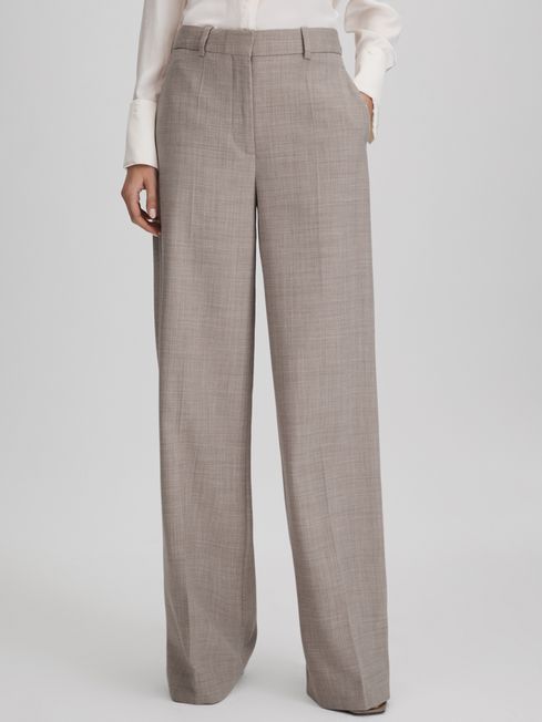 Wool Blend Wide Leg Suit Trousers In Oatmeal Reiss