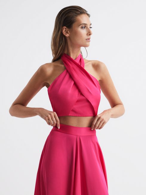 Reiss Ruby Cropped Halter Occasion Top | REISS USA