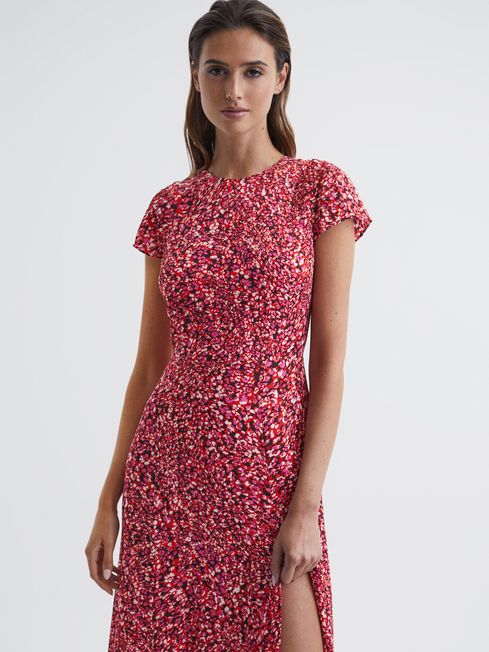 Reiss Livia Printed Cut Out Back Midi Dress | REISS Australia
