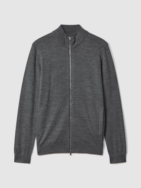 Reiss Hampshire Merino Wool Funnel-Neck Cardigan | REISS USA