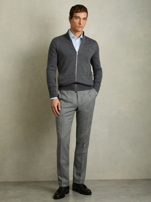 Reiss Hampshire Merino Wool Funnel-Neck Cardigan | REISS USA
