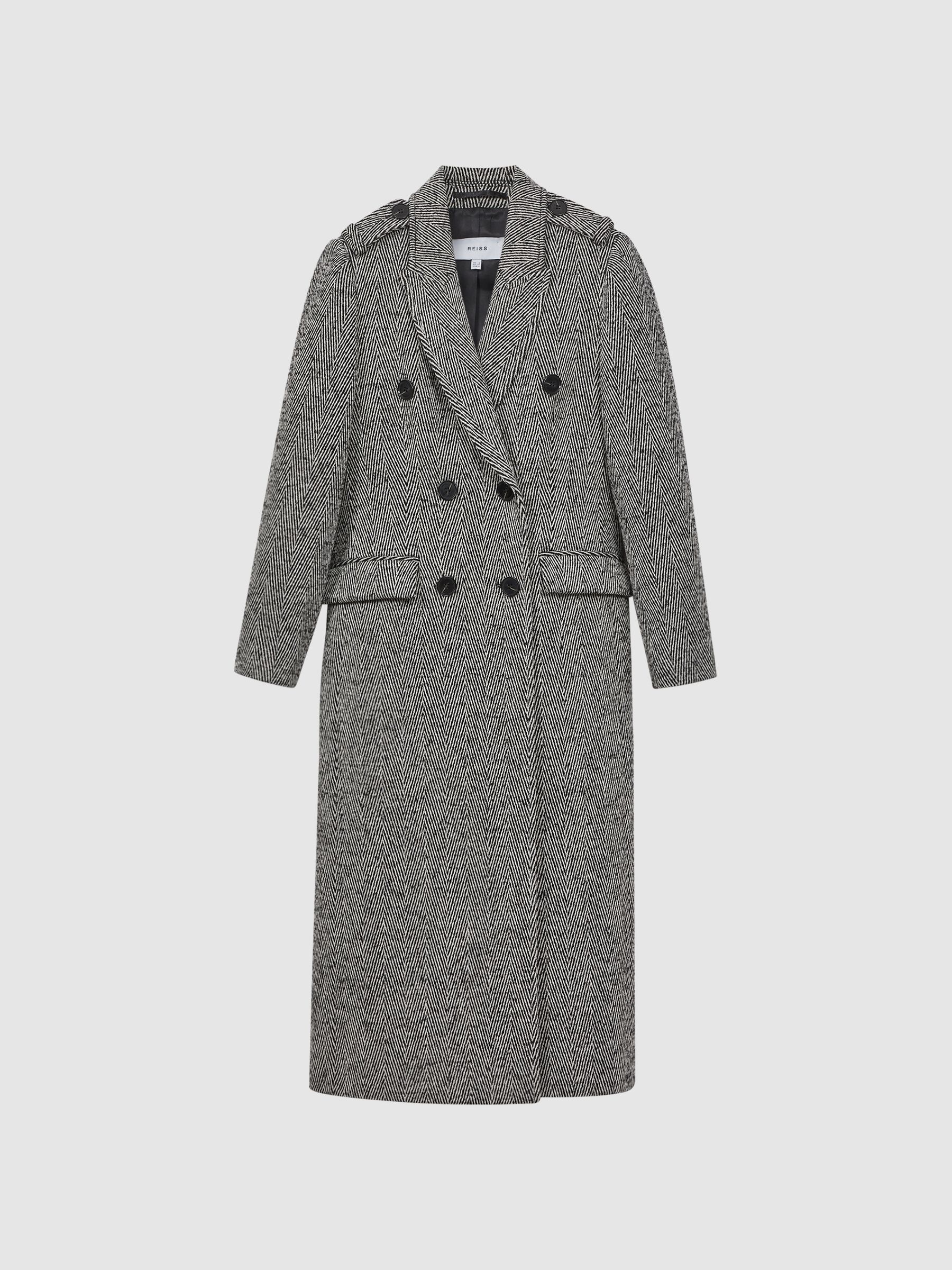 Reiss Grey Jesse Wool Blend Herringbone Coat