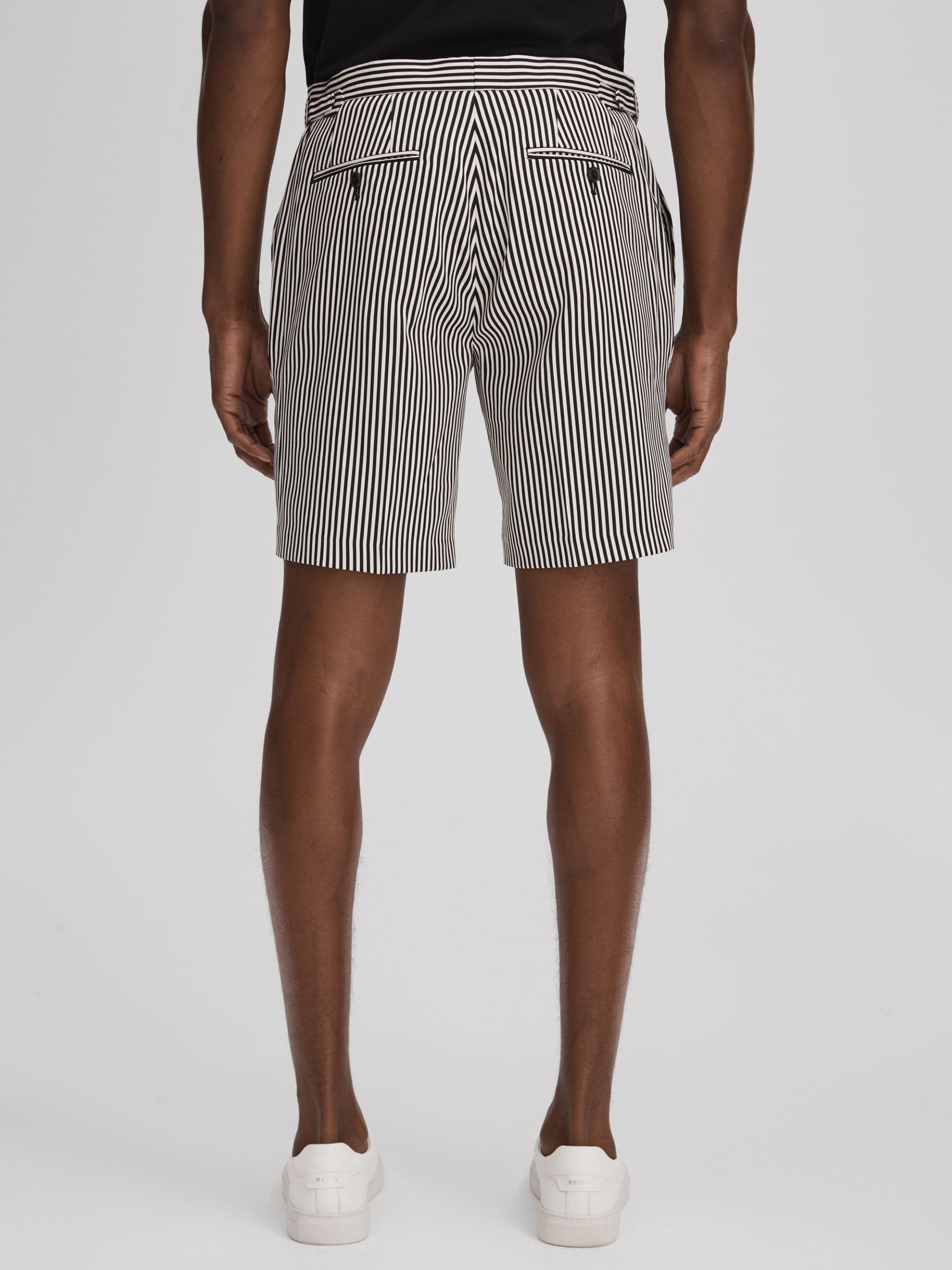 Striped Adjuster Shorts in Black/White - REISS