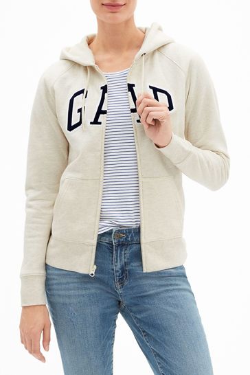 Buy Cream Logo Zip Up Hoodie from the Gap online shop