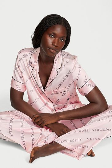 Buy Victoria's Secret Short Sleeve Satin Long Pyjamas from the Victoria ...
