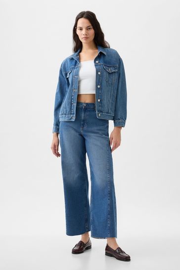 Buy Mid Indigo Blue High Waist Wide Leg Cropped Jeans from the Gap ...
