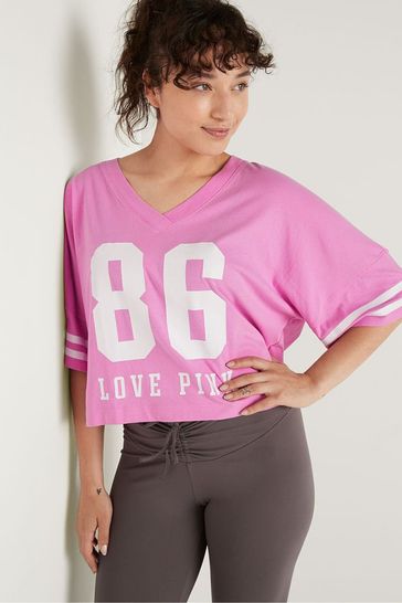 Buy Victoria's Secret PINK Varsity Short Sleeve Crop V Neck T-Shirt ...