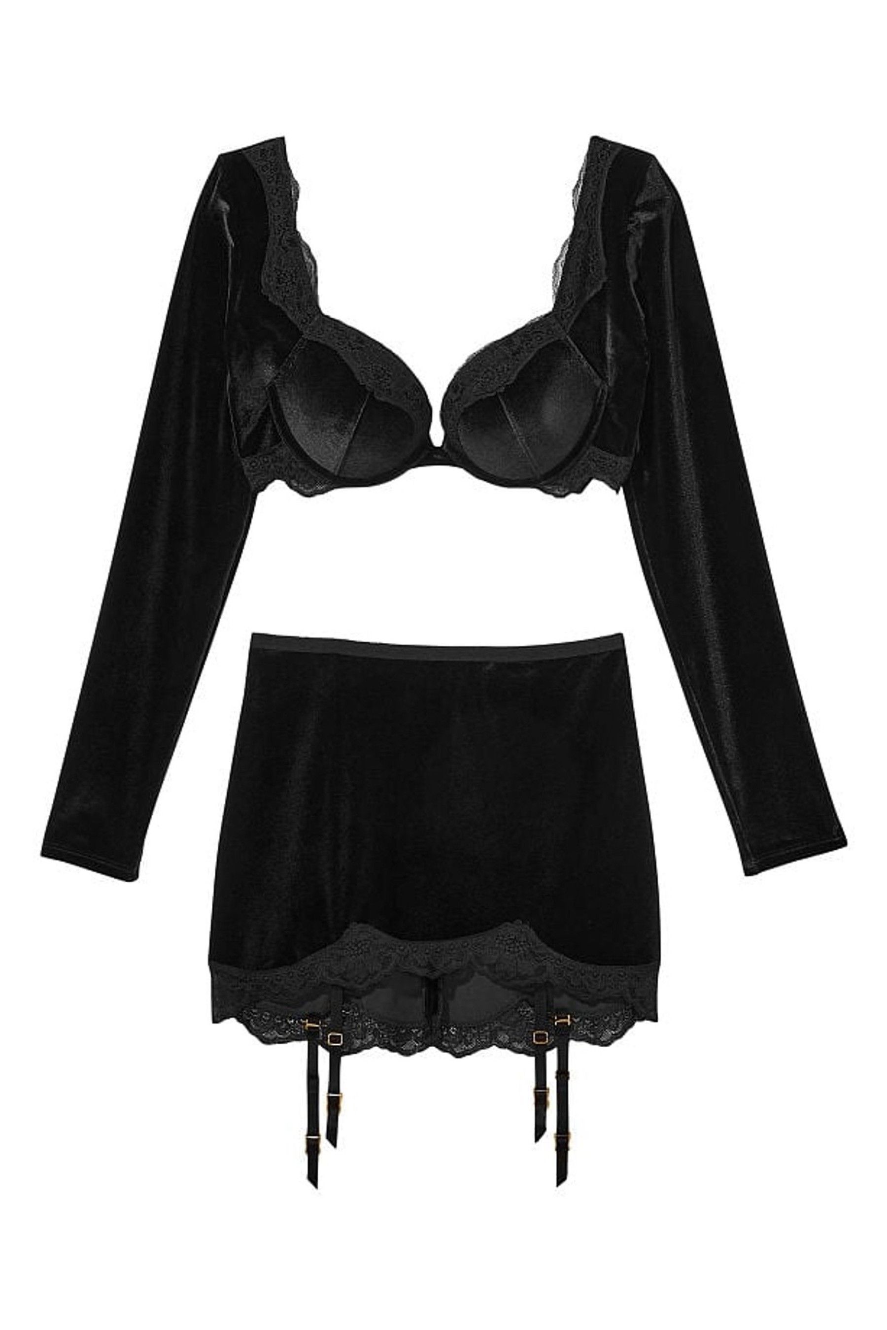 Buy Victoria's Secret Velvet Push Up Bra Top Garter Skirt Set from the ...