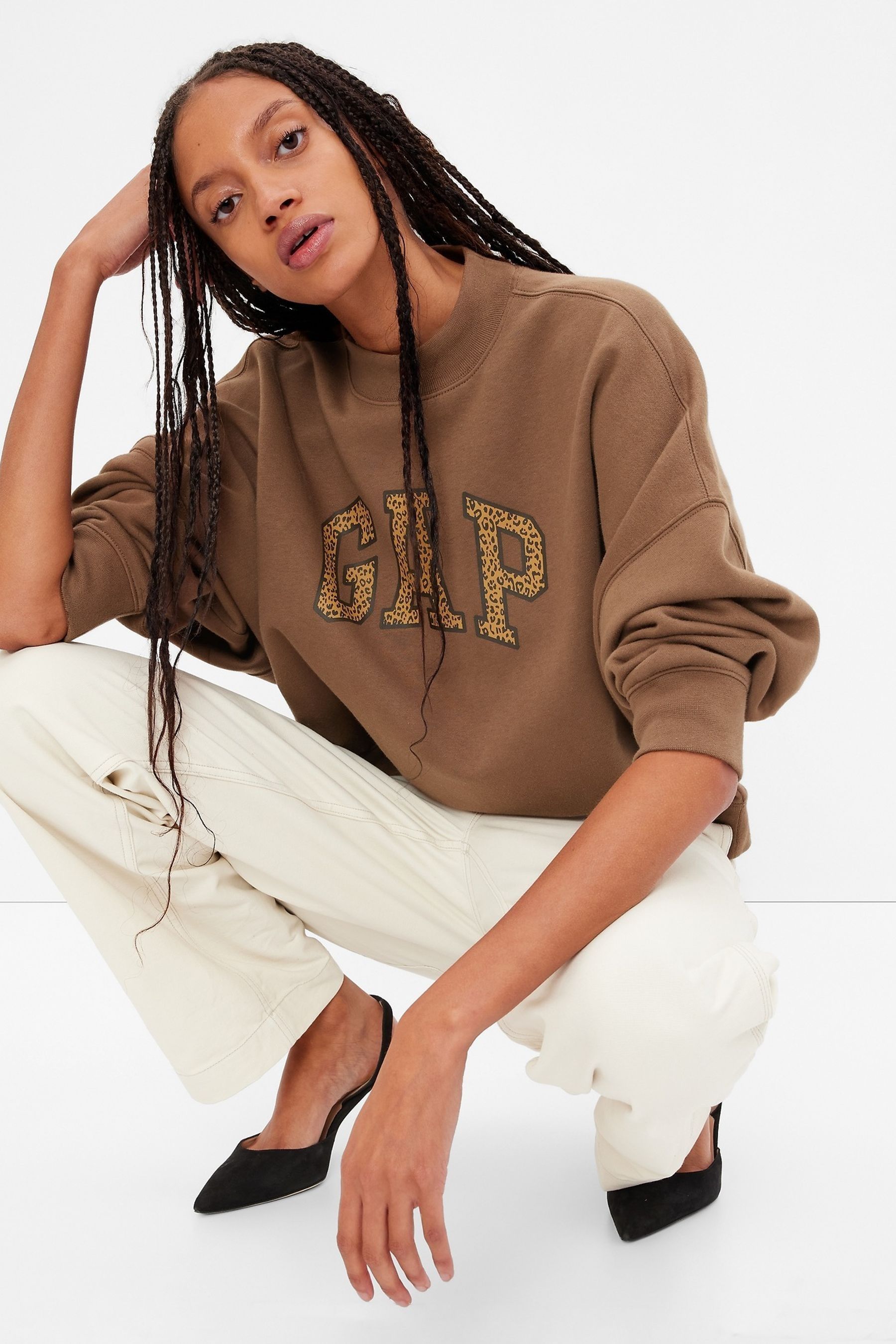 Buy Brown Logo Mock Neck Sweatshirt from the Gap online shop
