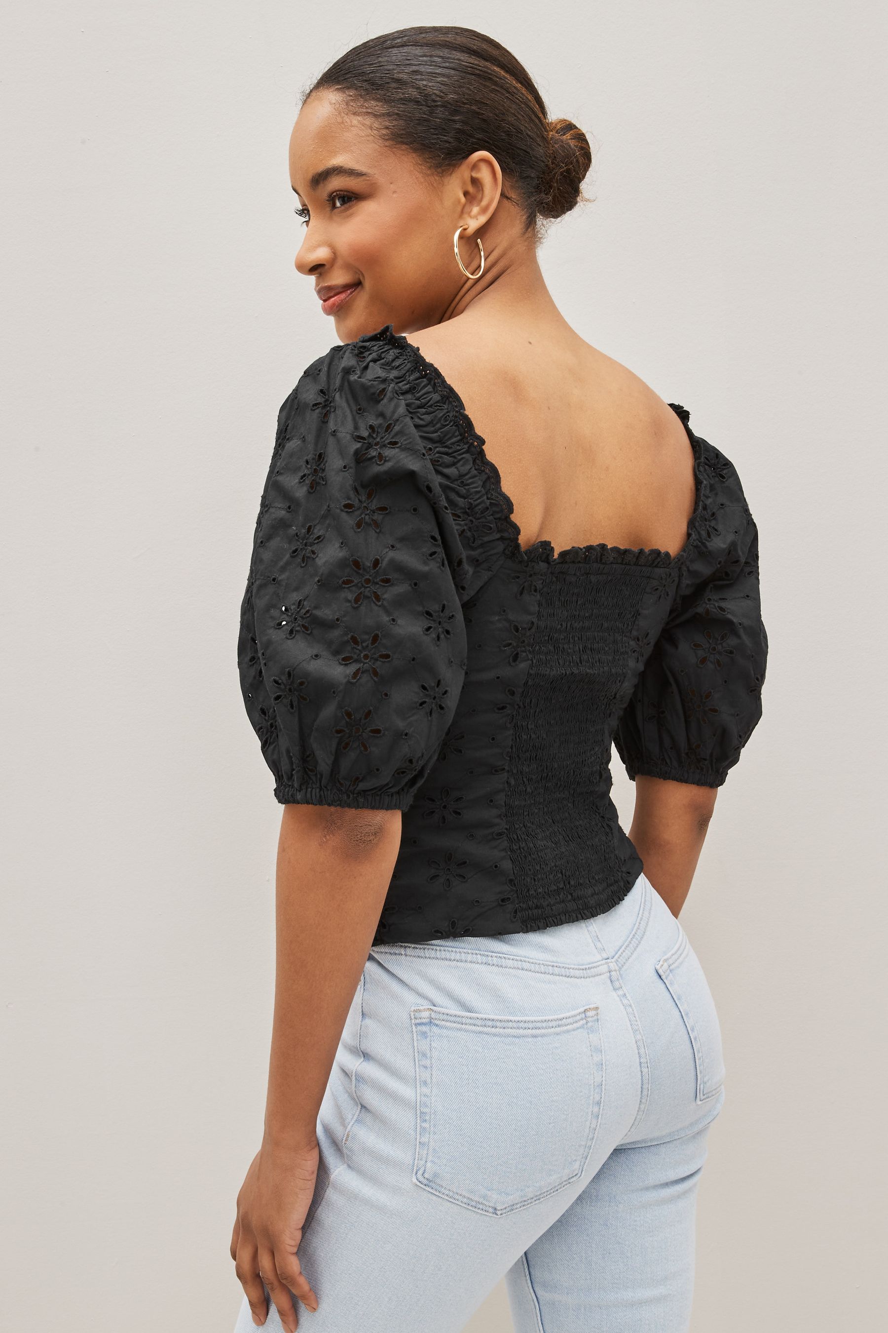 Buy Gap Broderie Square Neck Puff Sleeve Blouse from the Gap online shop