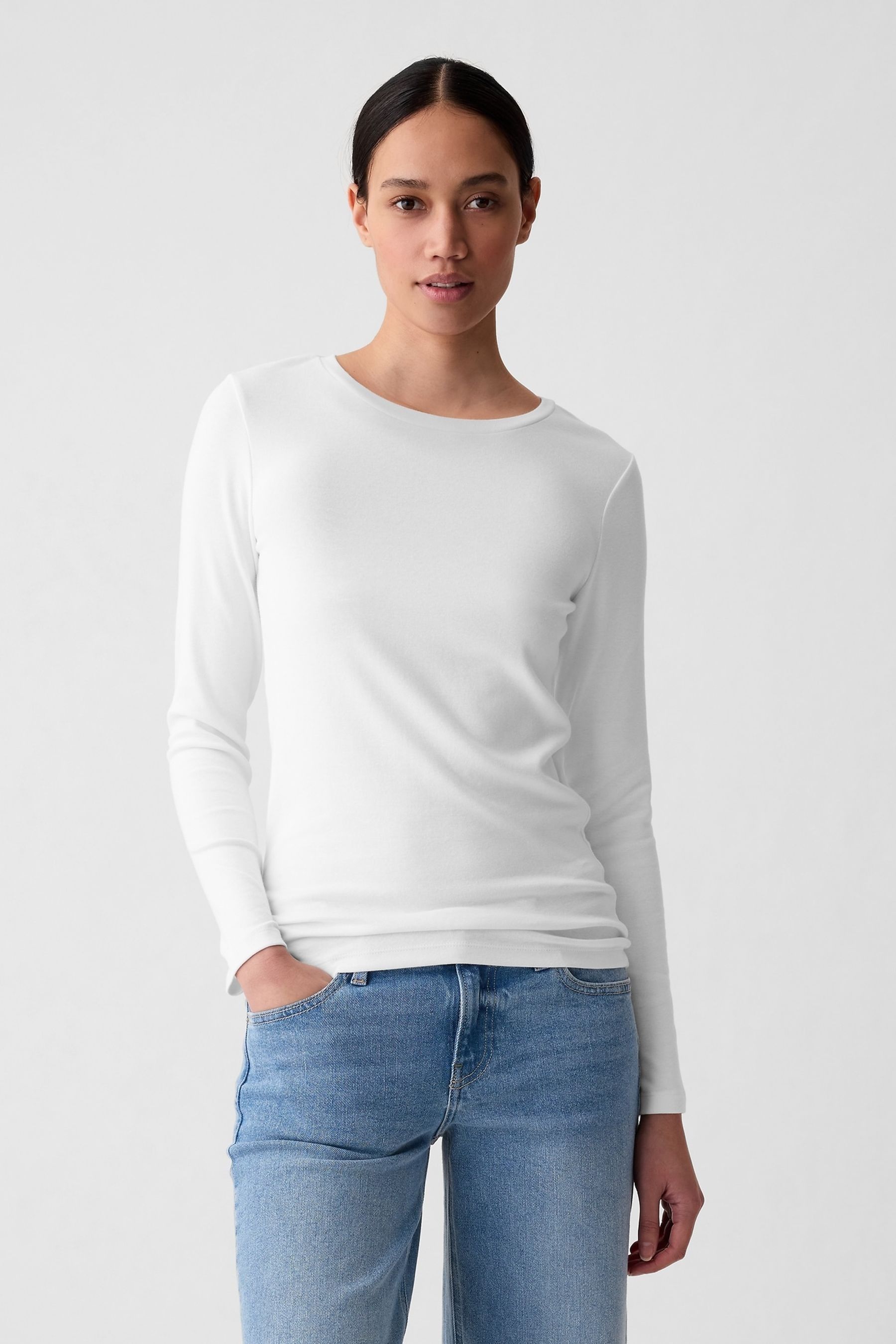 Buy White Modern Long Sleeve Crew Neck T-shirt from the Gap online shop