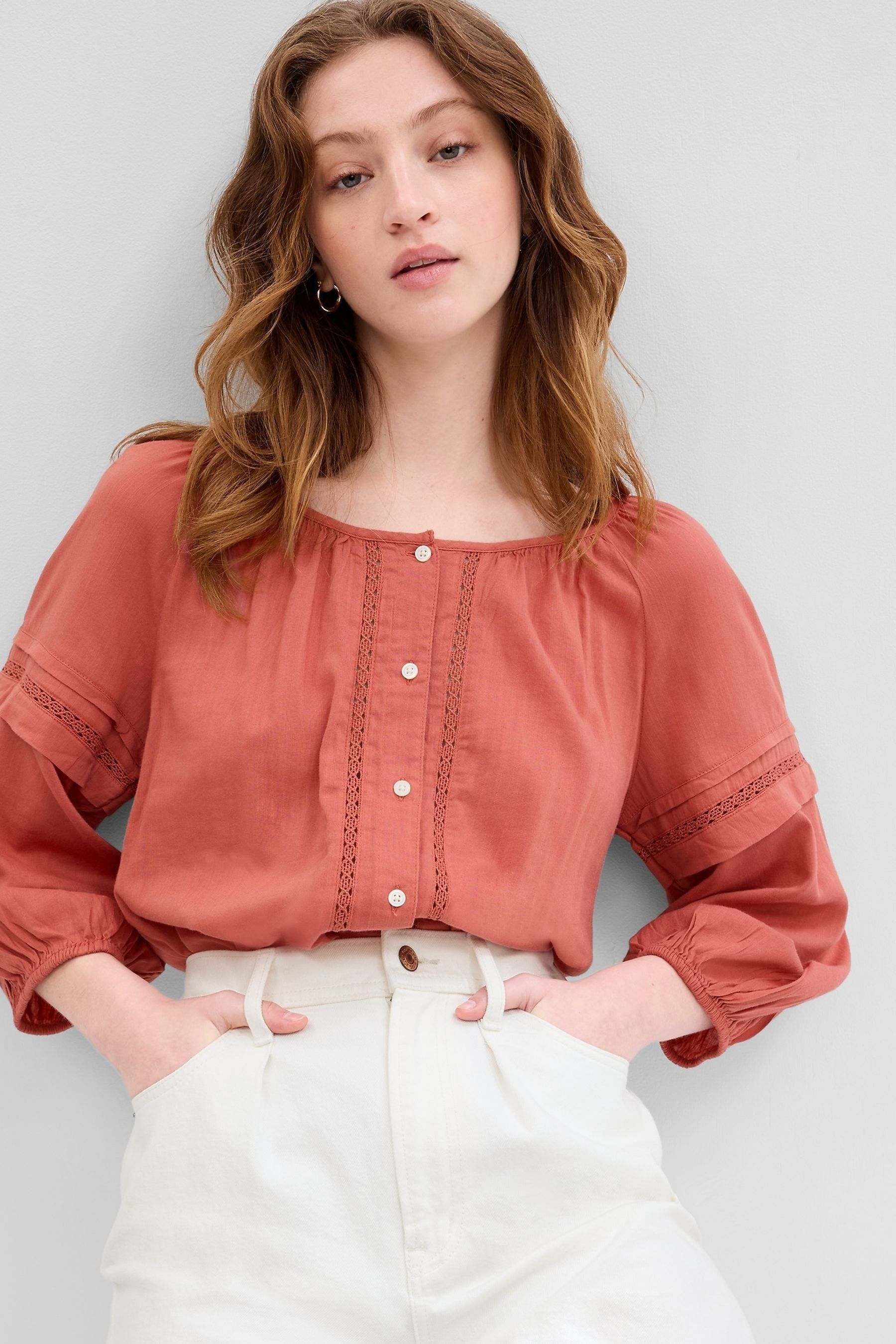 Buy Gap Button-Front Lace Top from the Gap online shop