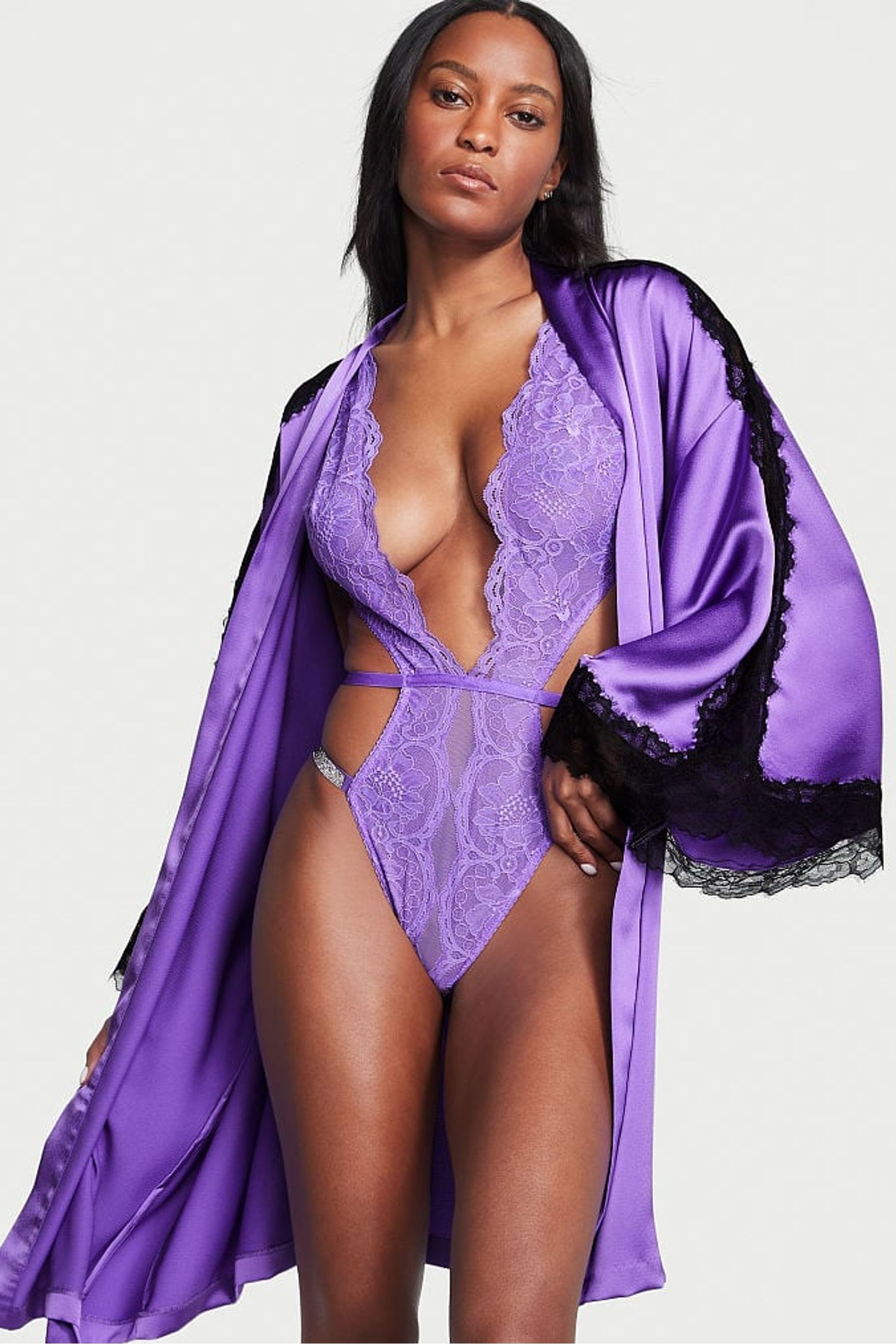 Victorias Secret Shine Strap Lace Crotchless Bodysuit Victorias
