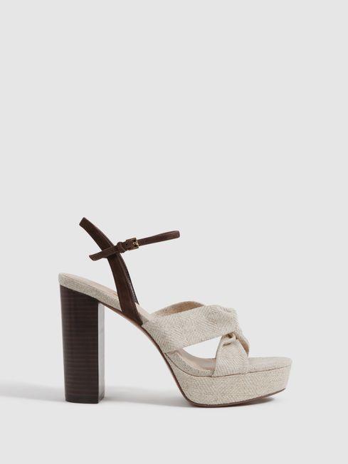 Raffia Platform Heels in Natural - REISS
