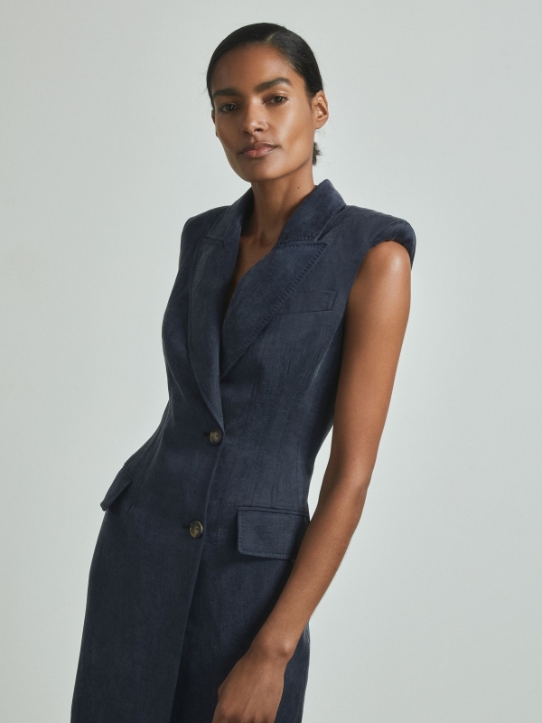 Atelier Cupro Tux Midi Dress in Navy - REISS