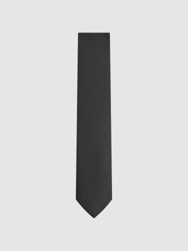 Textured Silk Blend Tie in Black - REISS