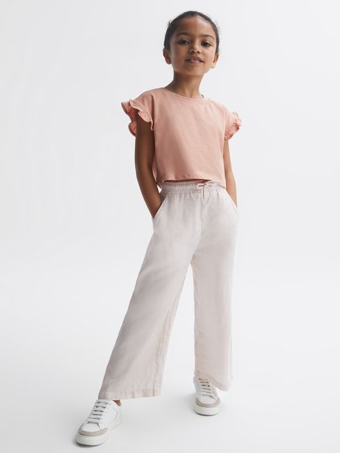 Senior Two Pack Ruffle Sleeve Cropped T-Shirts in Multi - REISS