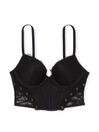 Black Lace Push Up Eyelet Corset Bra Top, Push Up