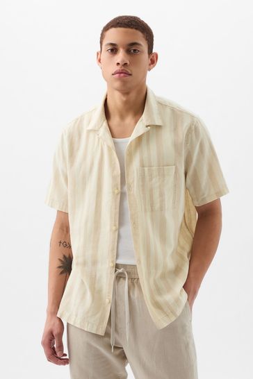 Buy Neutral Linen Blend Short Sleeve Shirt from the Gap online shop