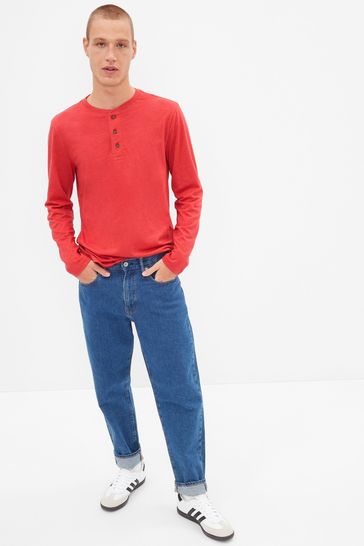 Buy Red Henley Long Sleeve T-Shirt from the Gap online shop