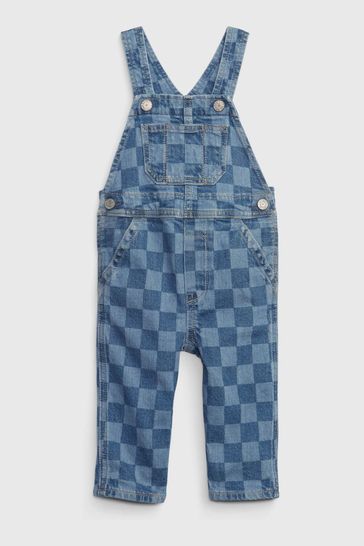 Buy Blue Check Print Denim Baby Dungarees from the Gap online shop