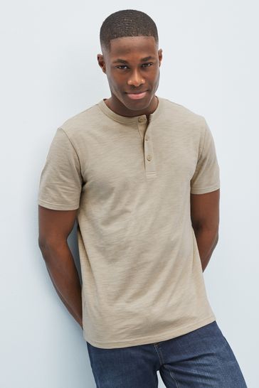 Buy Beige Lived-In Henley Short Sleeve T-Shirt from the Gap online shop