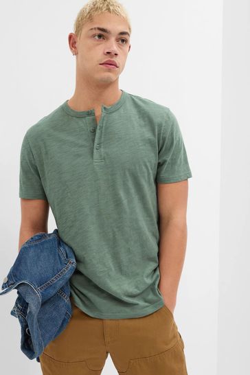 Buy Green Lived-In Henley Short Sleeve T-Shirt from the Gap online shop