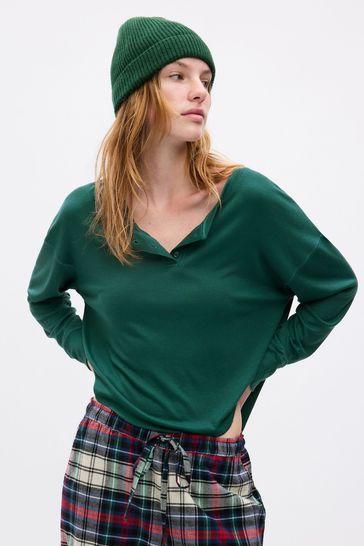 Buy Green Ribbed Henley Long Sleeve Pyjama Top from the Gap online shop