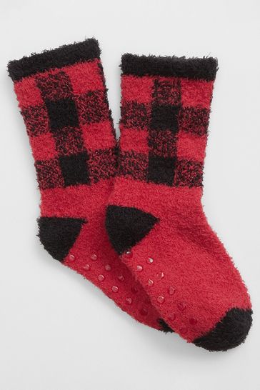 Buy Red Check Fluffy Socks from the Gap online shop