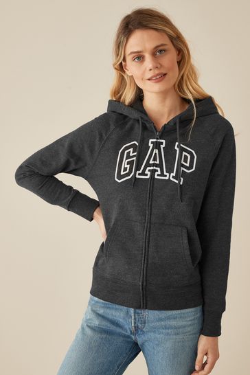 Buy Grey Logo Zip Hoodie In Fleece from the Gap online shop