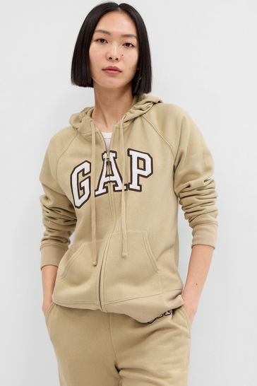 Buy Beige Logo Zip Up Hoodie from the Gap online shop