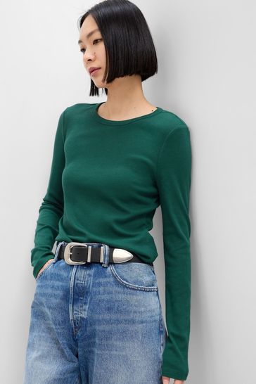 Buy Green Ribbed Crew Neck Long Sleeve T-Shirt from the Gap online shop