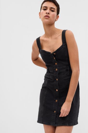 Buy Black Button Front Sleeveless Denim Mini Dress from the Gap online shop