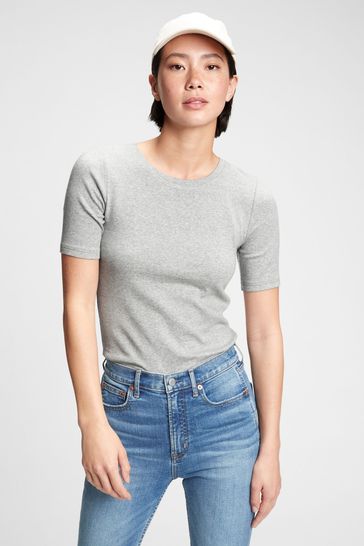 Buy Light Grey Modern Half Sleeve Crew Neck T-Shirt from the Gap online ...