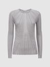 Metallic Sheer Striped Top in Silver - REISS