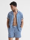 Reiss | Ché Printed Drawstring Swim Shorts in Bright Blue/White - REISS