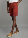 Cotton Blend Internal Drawstring Shorts in Rust - REISS