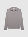 Merino Wool Open Collar Polo Shirt in Flint Grey - REISS