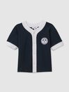 Senior Textured Cotton Baseball Shirt in Navy/White - REISS