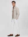 Brushed Wool Blend Zip-Through Jacket in Oatmeal - REISS