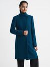 Wool Blend Mid-Length Coat in Teal - REISS