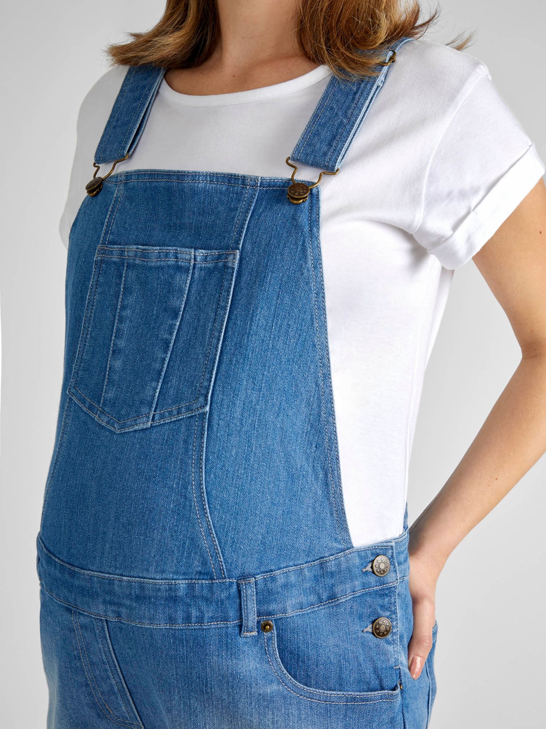 Buy Light Wash Blue Denim Short Maternity Dungarees from the JoJo Maman ...