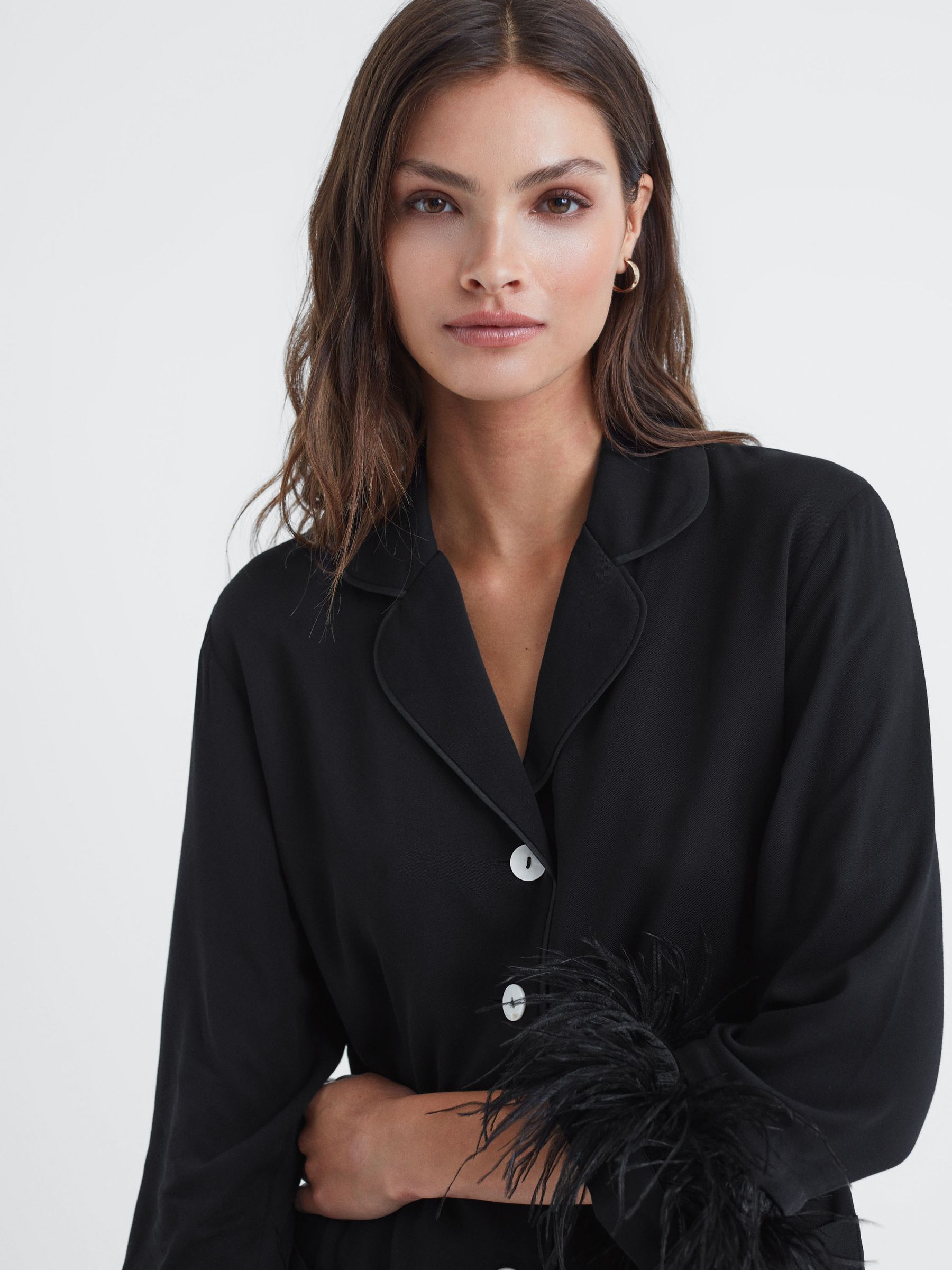 Sleeper Detachable Feather Pyjama Set in Black - REISS