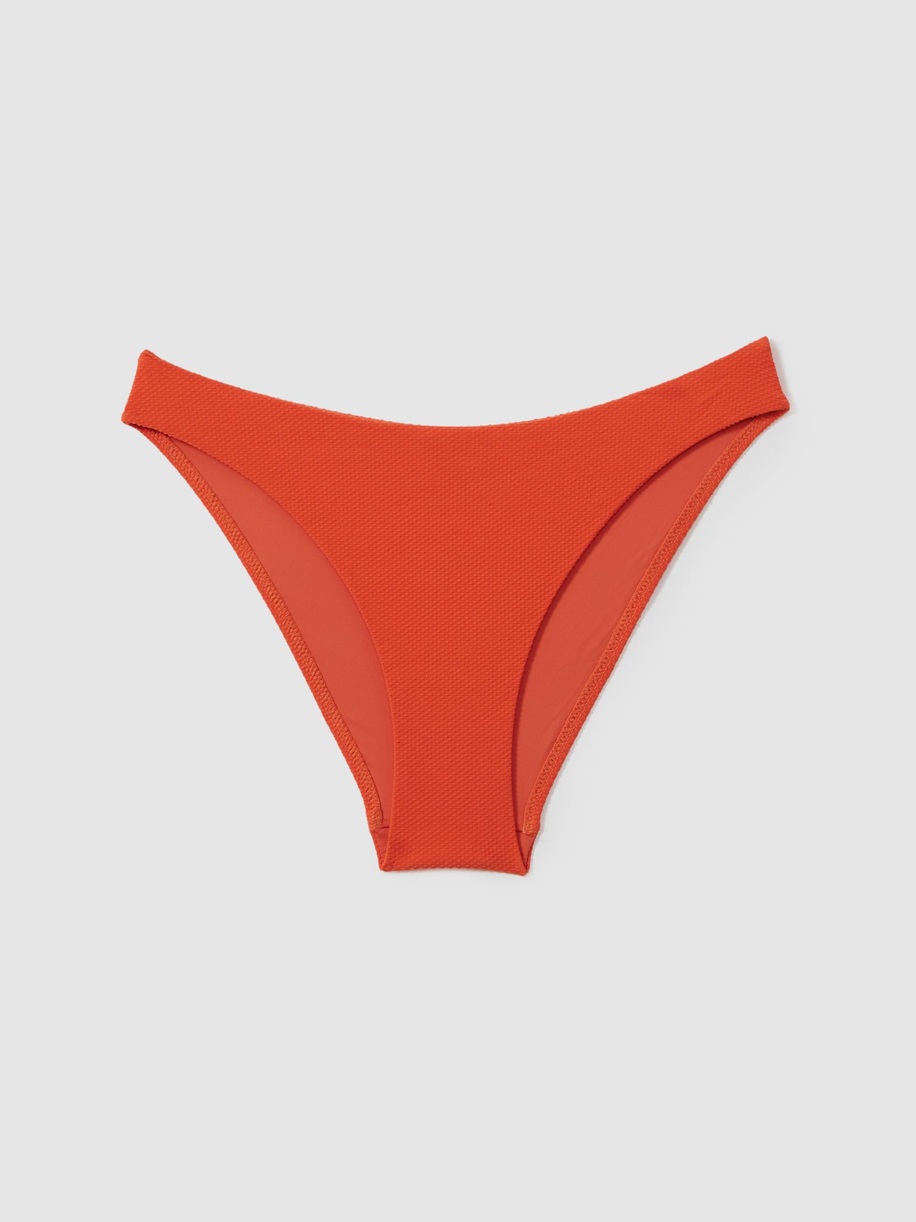 Textured High Rise Bikini Bottoms in Orange - REISS