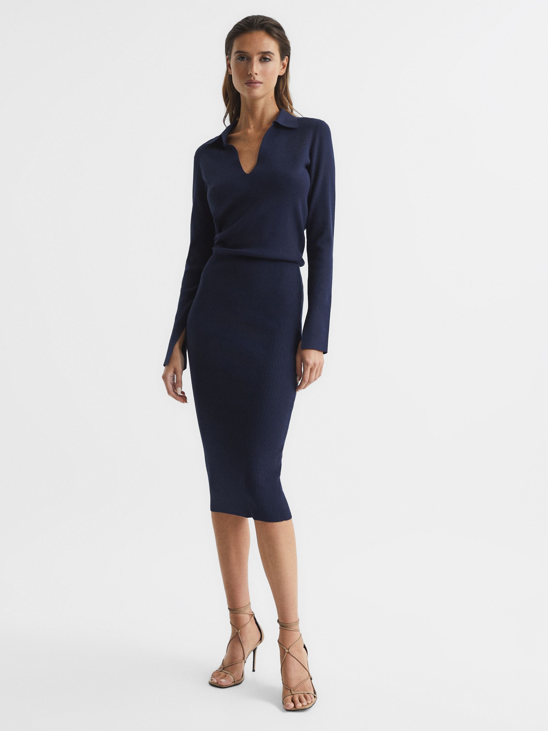Reiss Elaina Rib-Knitted Midi Dress | REISS Ireland