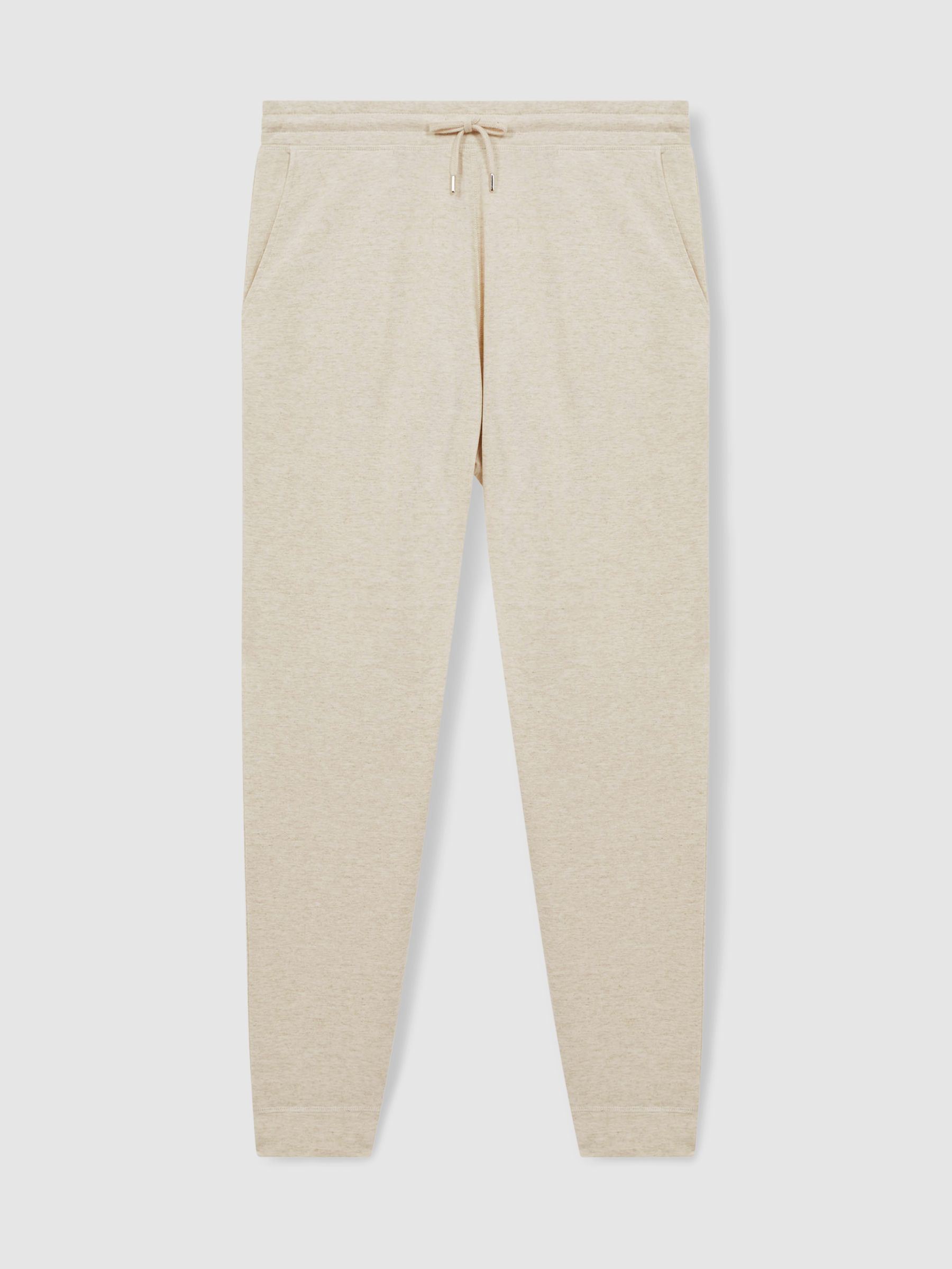 Drawstring Fleece Lined Joggers in Oatmeal Melange - REISS