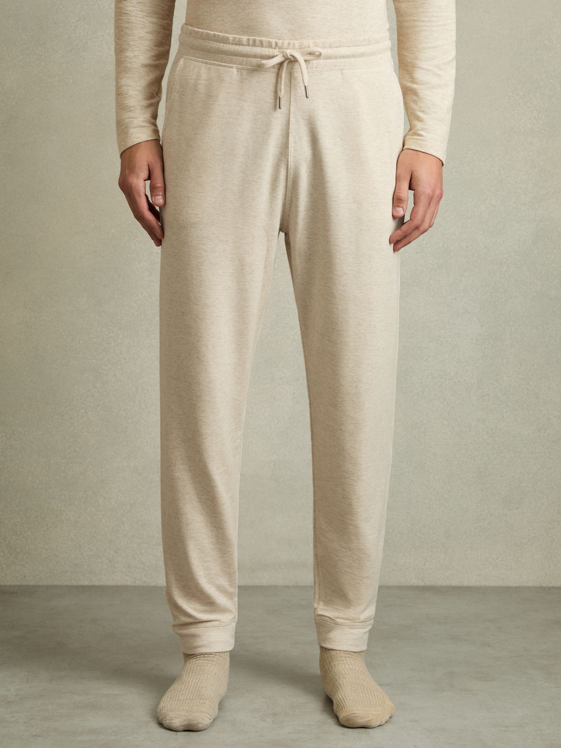 Drawstring Fleece Lined Joggers in Oatmeal Melange - REISS