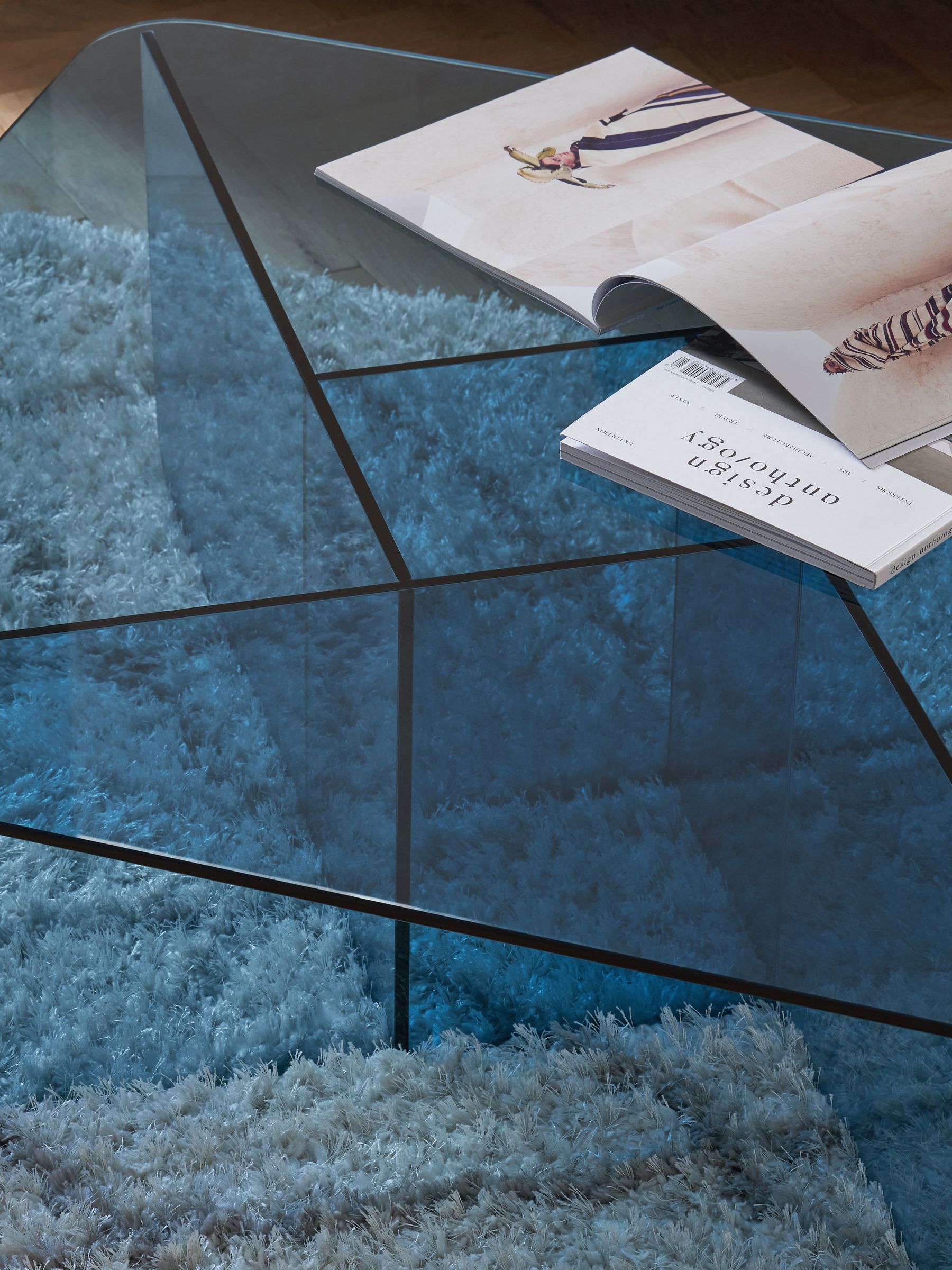 Buy Oki Square Coffee Table in Blue Glass from the Made online shop