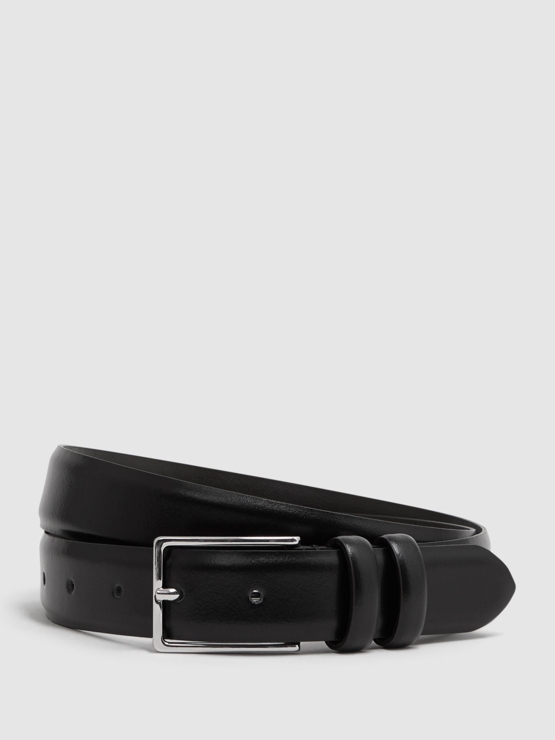 Smooth Leather Belt in Black - REISS