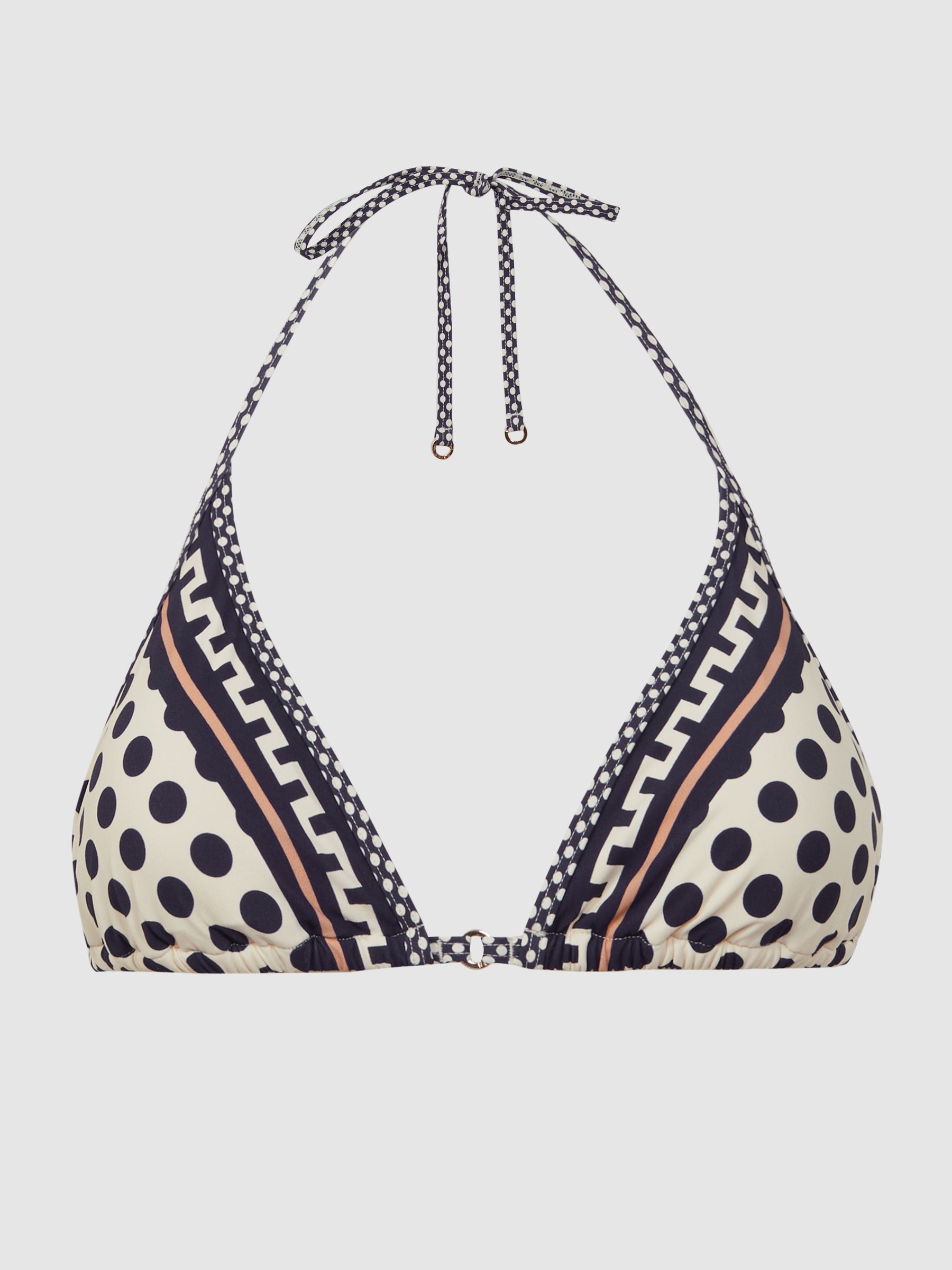 Printed Halter Neck Triangle Bikini Top in Navy/White - REISS